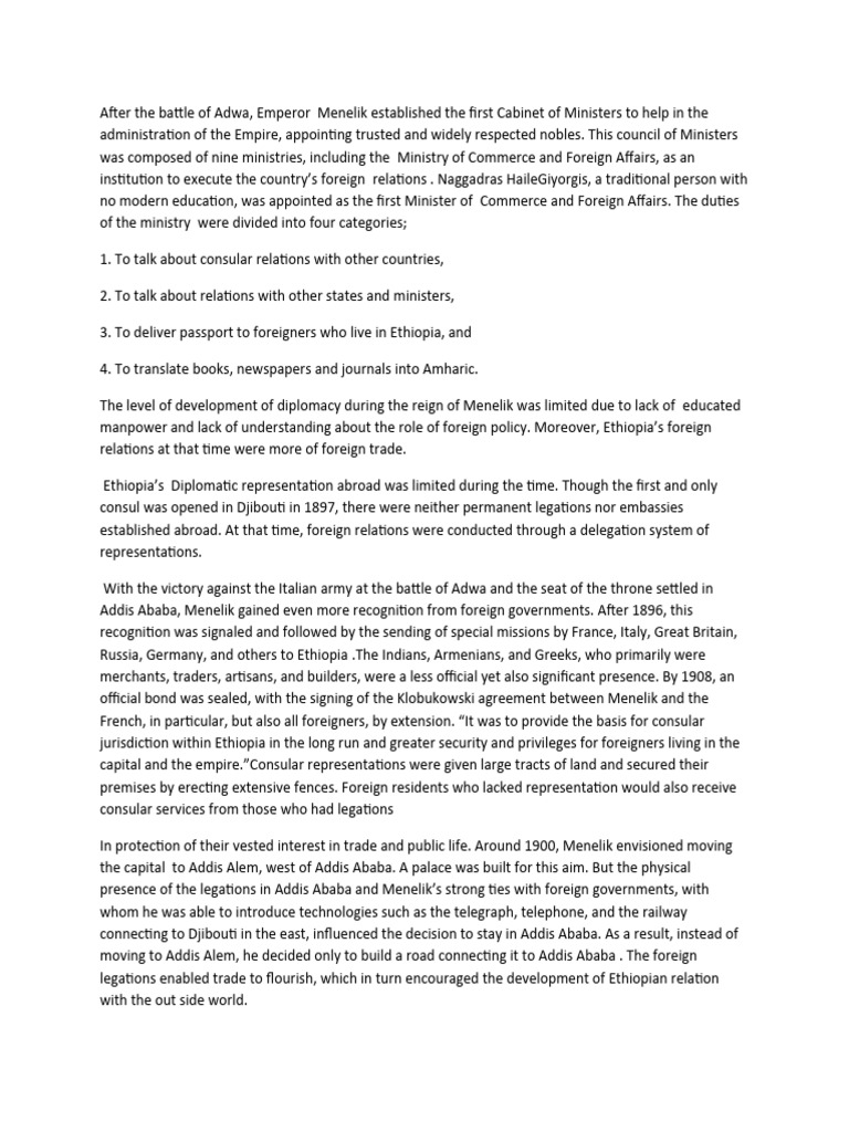 Foreign Relationship During The Reign of Minilik II | PDF | Diplomacy ...