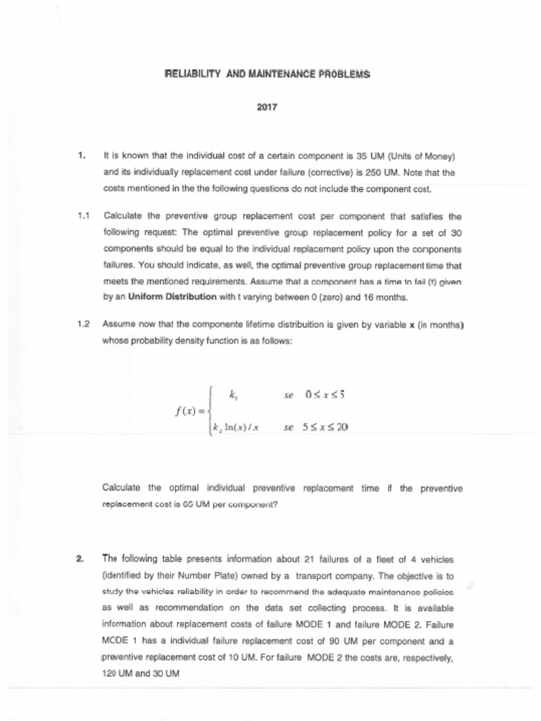 Relia_Maint_Prob_2018_solutions | PDF