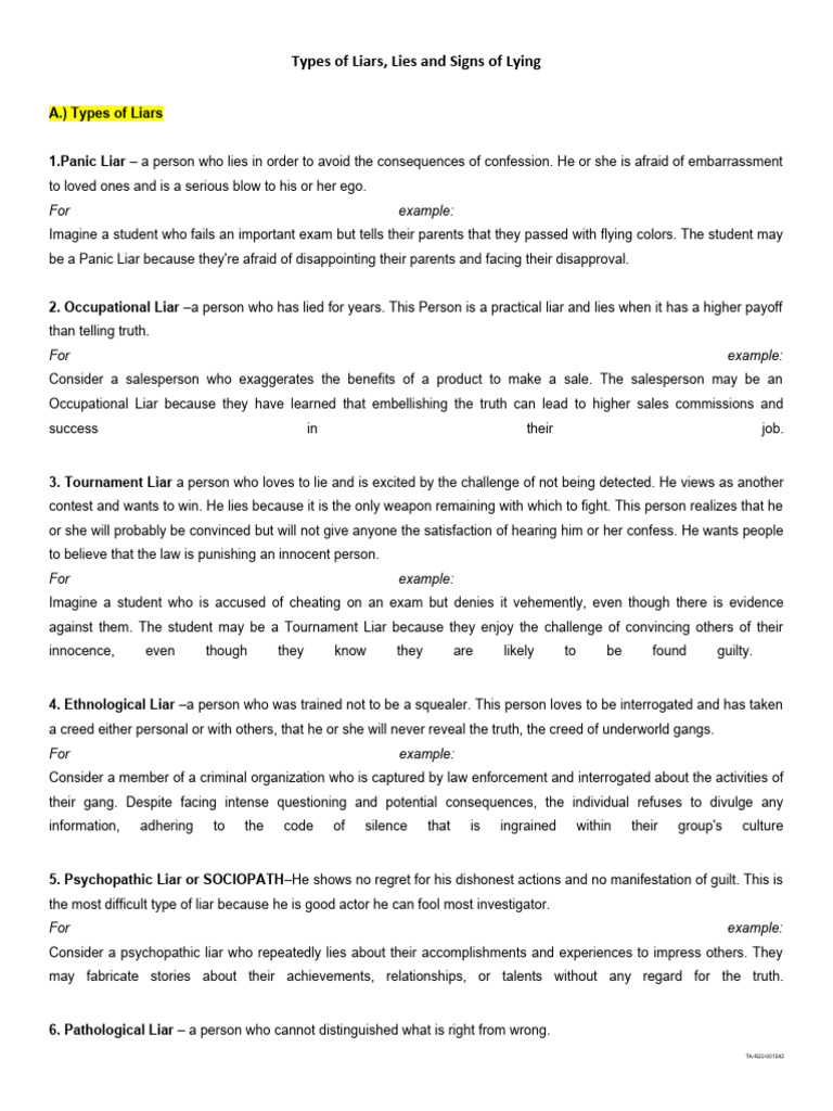 Types of Liars Lies and Signs of Lying Forensic5 | PDF | Deception | Lie
