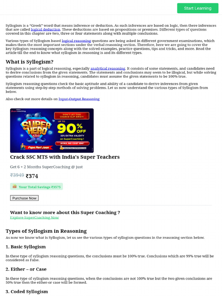 Syllogism Reasoning - Key Concepts, Solved Examples and Tricks | PDF