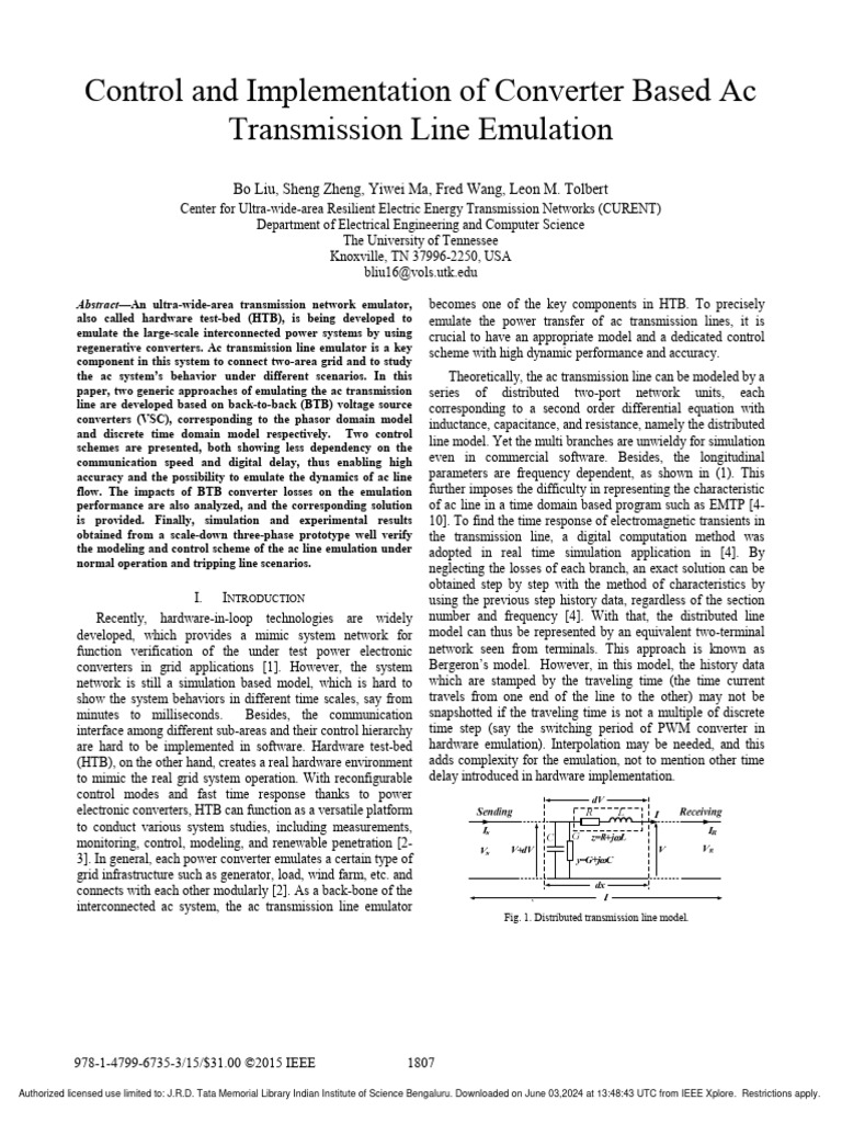 Control and Implementation of Converter Based Ac Transmission Line ...