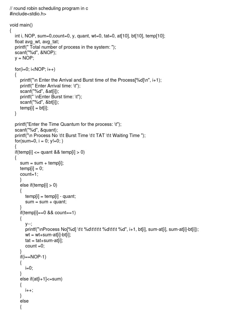 Round Robin Scheduling in C | PDF
