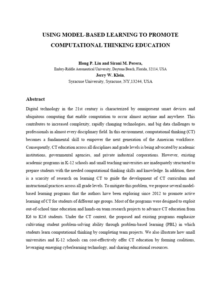 Using - Model-Based - Learning - To - Promote - Computational - Thinking - Education-1 | PDF ...