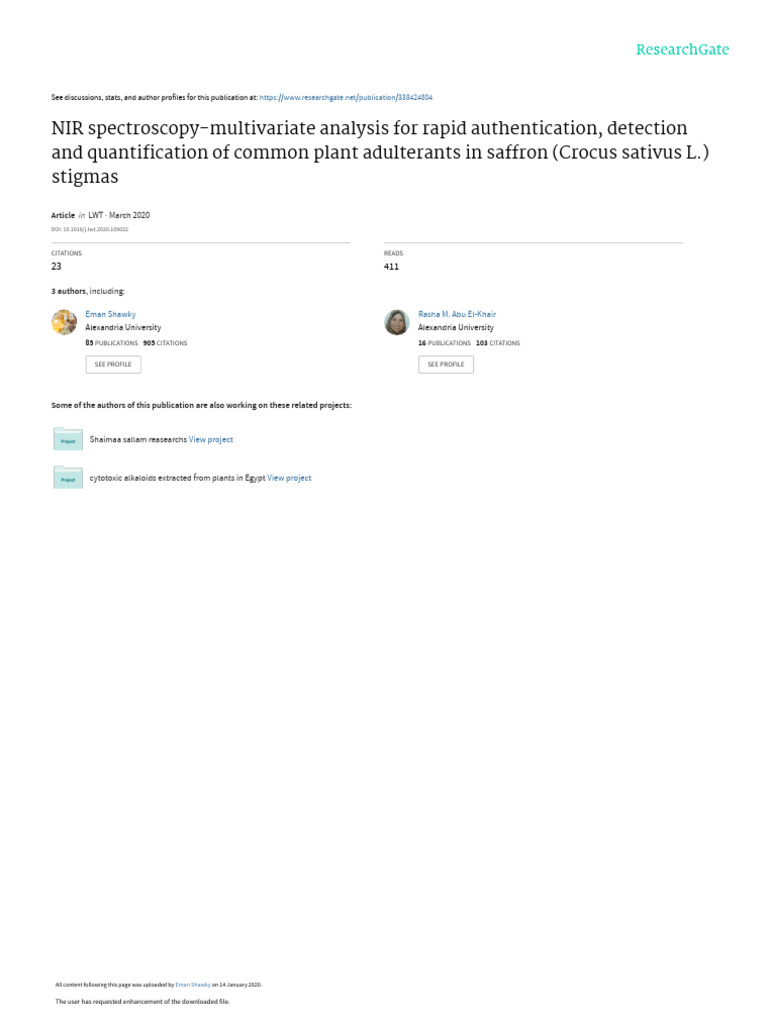NIR Spectroscopy-Multivariate Analysis For Rapid Authentication, Detection | PDF | Science ...