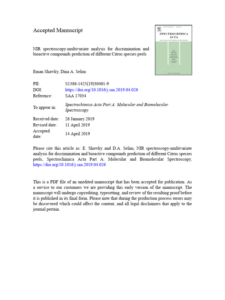 NIR Spectroscopy-Multivariate Analysis For Discrimination and | PDF | Thin Layer Chromatography ...