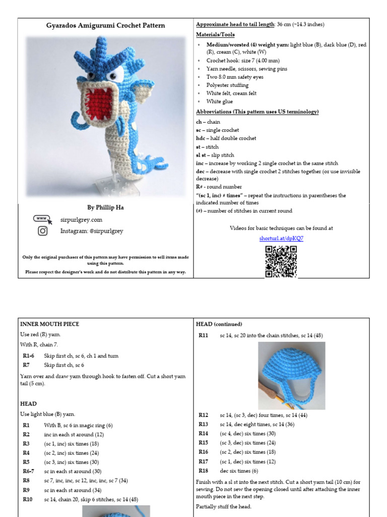 Gyarados Crochet Pattern | PDF | Crochet | Textile Arts