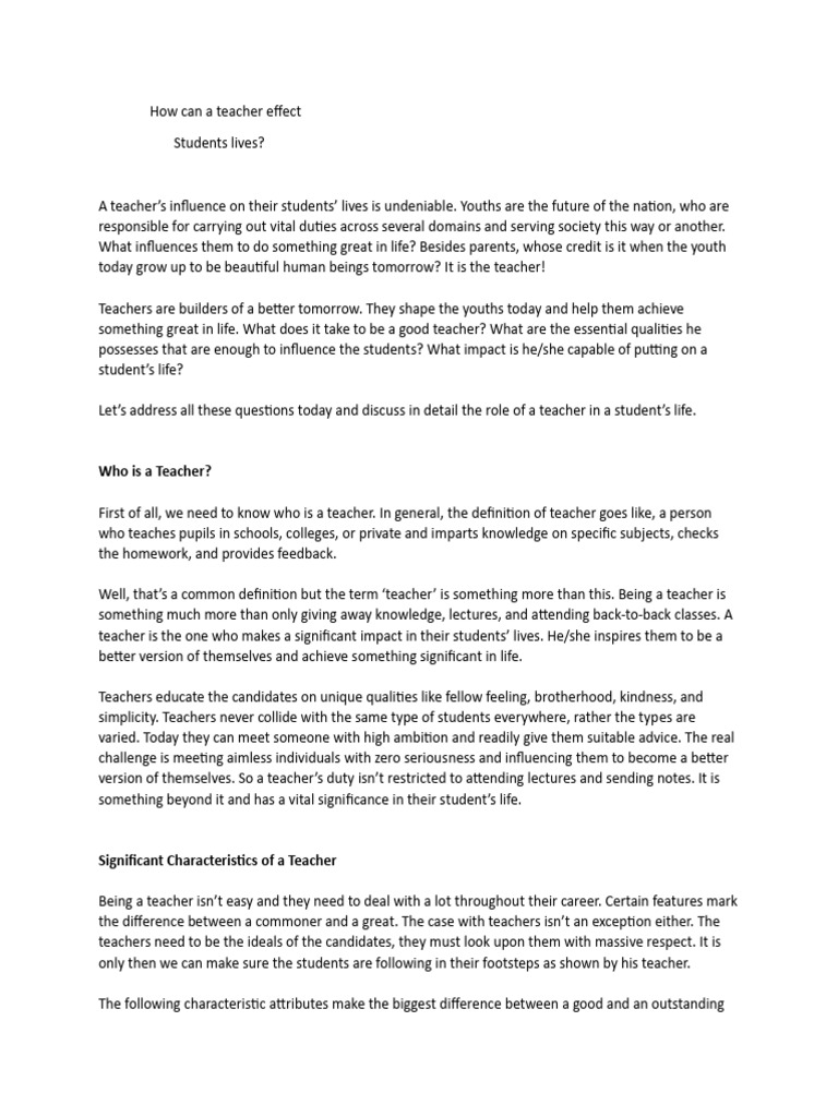 How Can A Teacher Effect Students Lives | PDF | Teachers | Learning