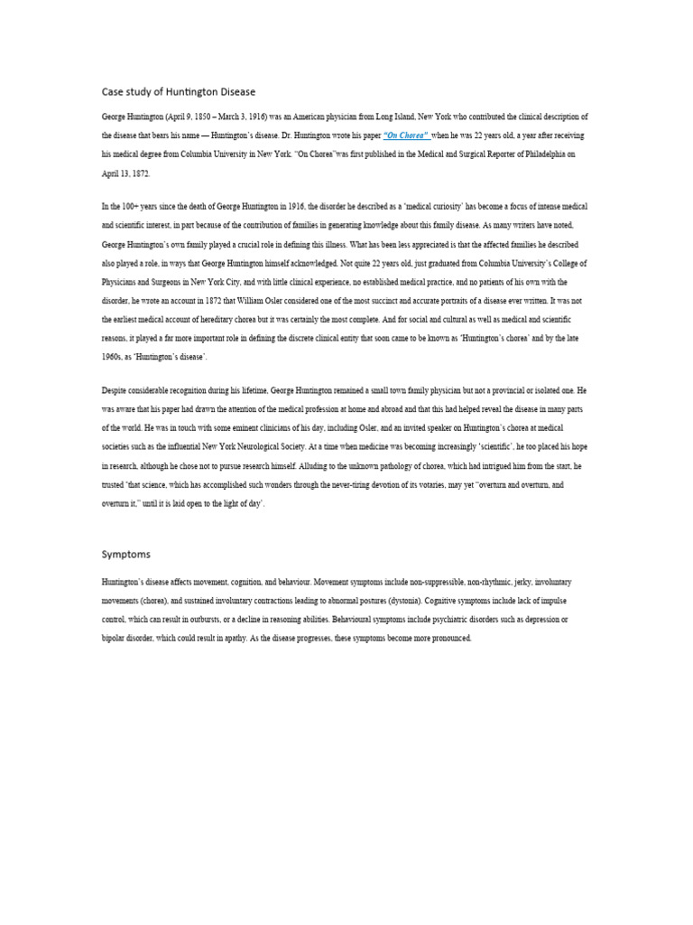 Case Study of Huntington Disease | PDF | Vertebral Column | Vertebra