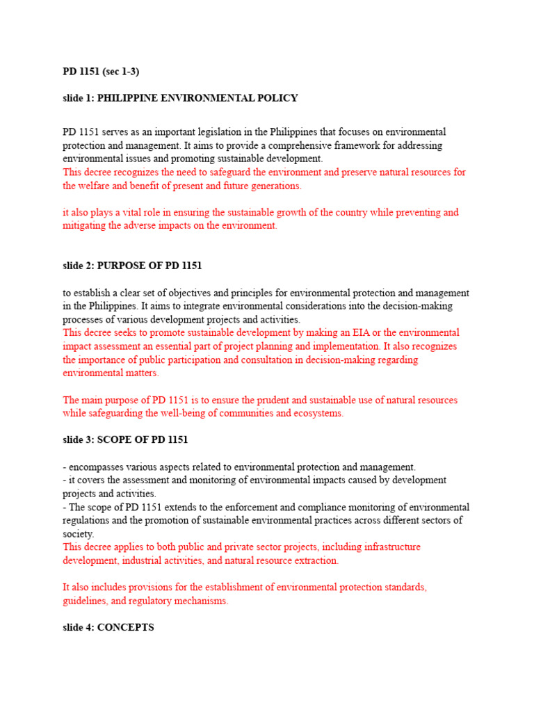 PD 1151 SEC 1 3 Sish Script | Download Free PDF | Environmental Impact Assessment | Waste