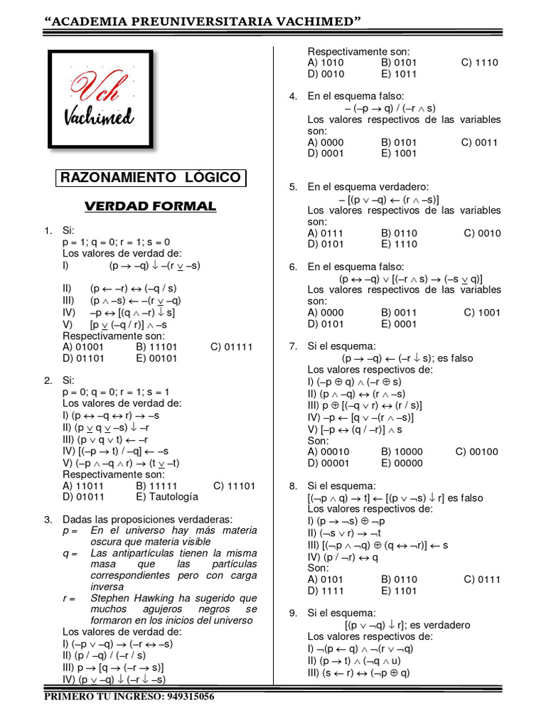 6° VERDAD FORMAL - Sin Claves | PDF | Lógica | Lógica matemática