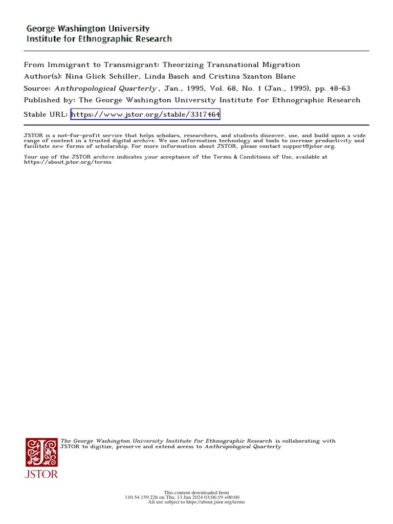 From Immigrant To Transmigrant | PDF | Human Migration | Immigration