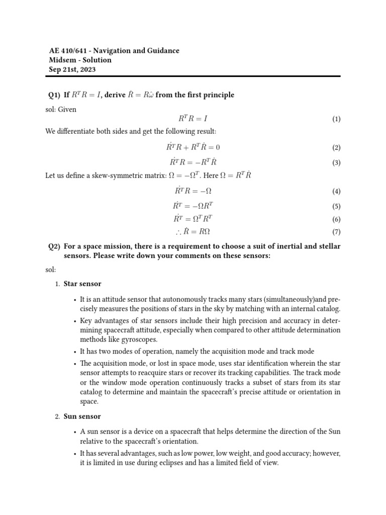 Midsem Solution-1 | PDF | Gyroscope | Inertial Navigation System