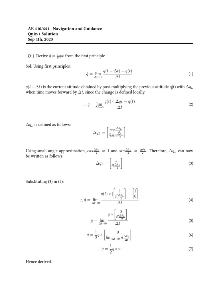 Quiz1 Solution | PDF | Matrix (Mathematics) | Euclidean Vector