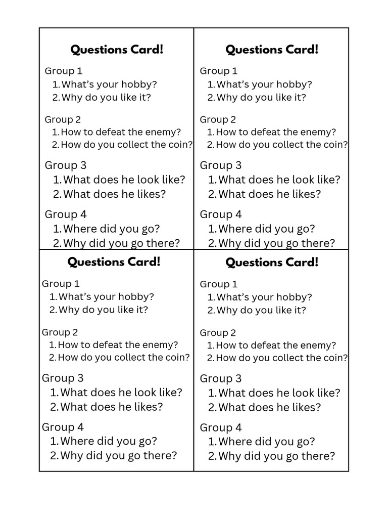 Questions Card for Group Activities | PDF