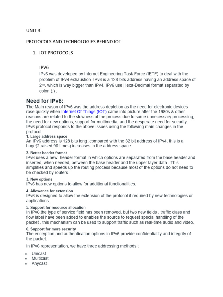 Iot Unit 3 | PDF | Wireless Sensor Network | I Pv6