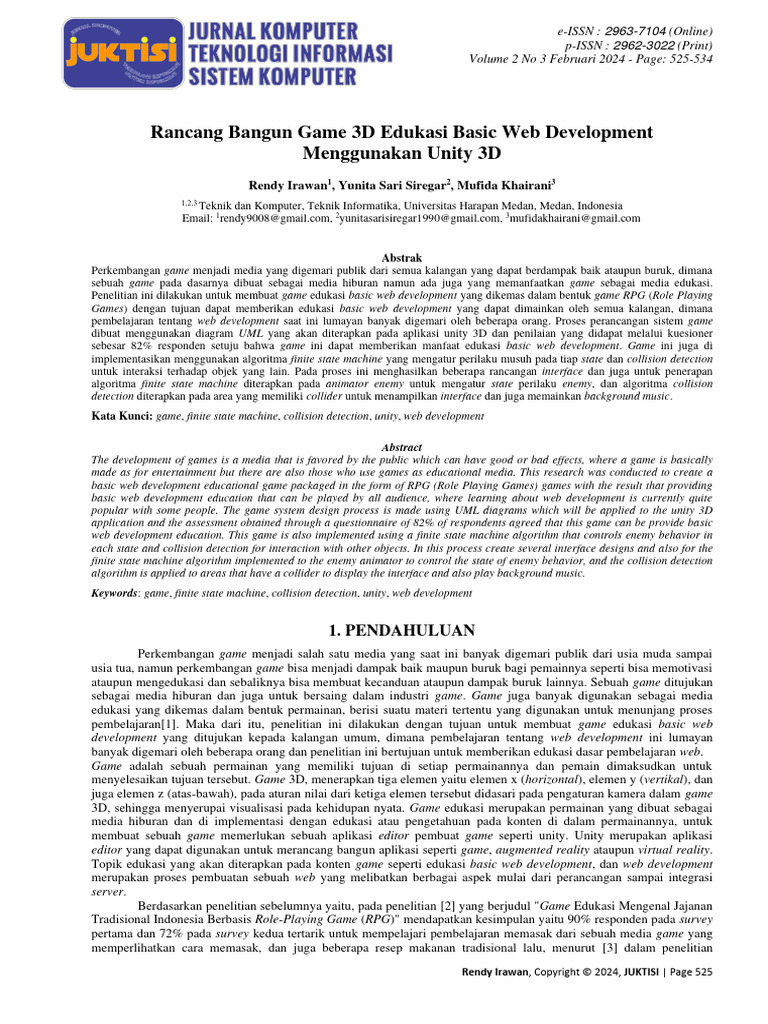 Rancang Bangun Game 3D Edukasi Basic Web Development Menggunakan Unity 3D | PDF | Komputer