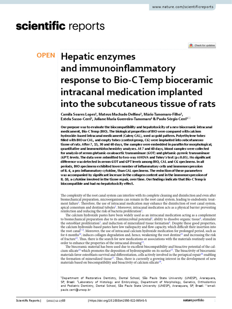 Hepatic Enzymes and Immunoinflammatory Response To Bio C Temp ...