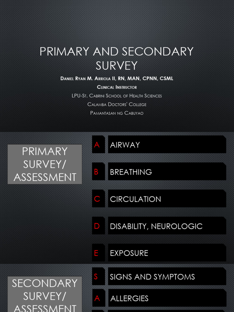 PRIMARY AND SECONDARY SURVEY ER TRIAGE BLS ACLS - PPTX 1 | PDF | Cardiopulmonary Resuscitation ...