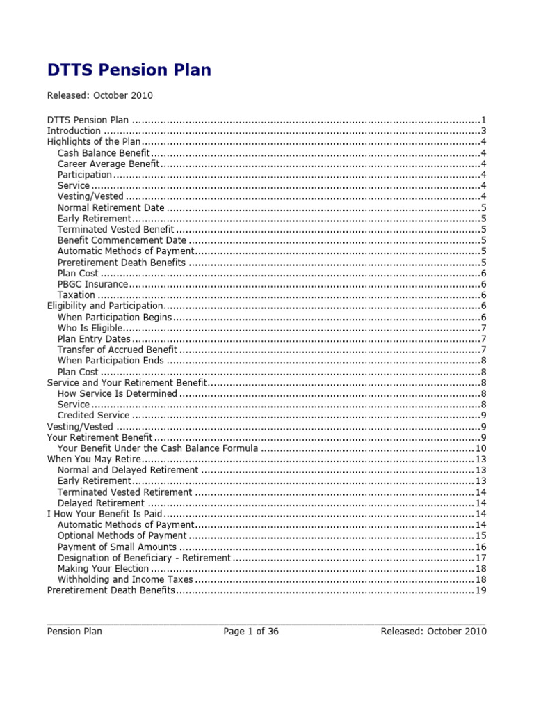 Dtts - Pension - Plan - SPD - October - 2010 - 978499 | PDF | Cost Of Living | Defined Benefit ...