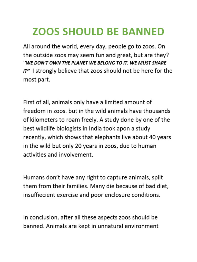 Zoos Should Be Banned: Here's Why | PDF