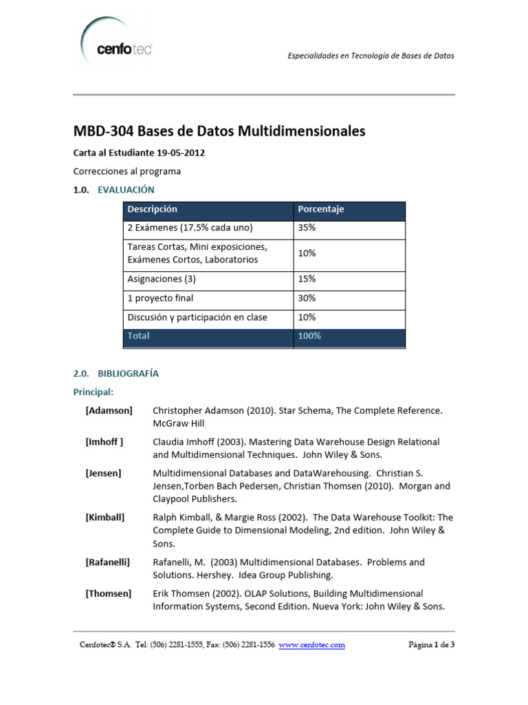 MBD-304 Bases de datos Multidim - Carta al Estudiante | PDF | Bases de datos | Ciencias de la ...