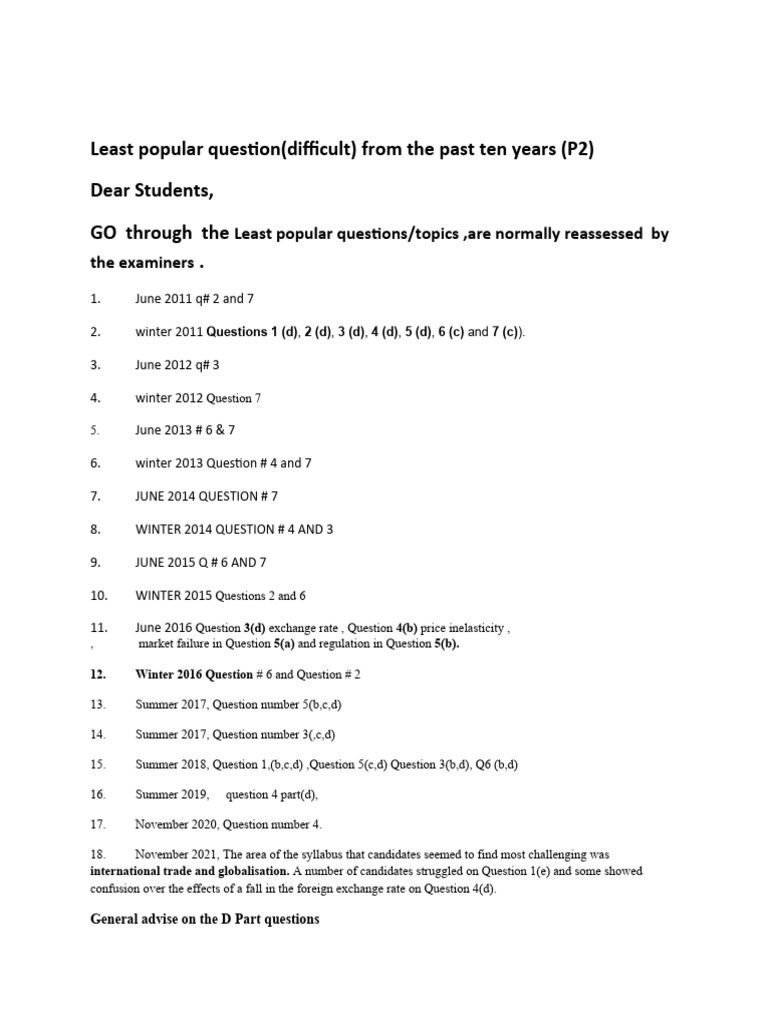 Most Difficult Questions From The Last Ten Years | PDF | Microeconomics ...