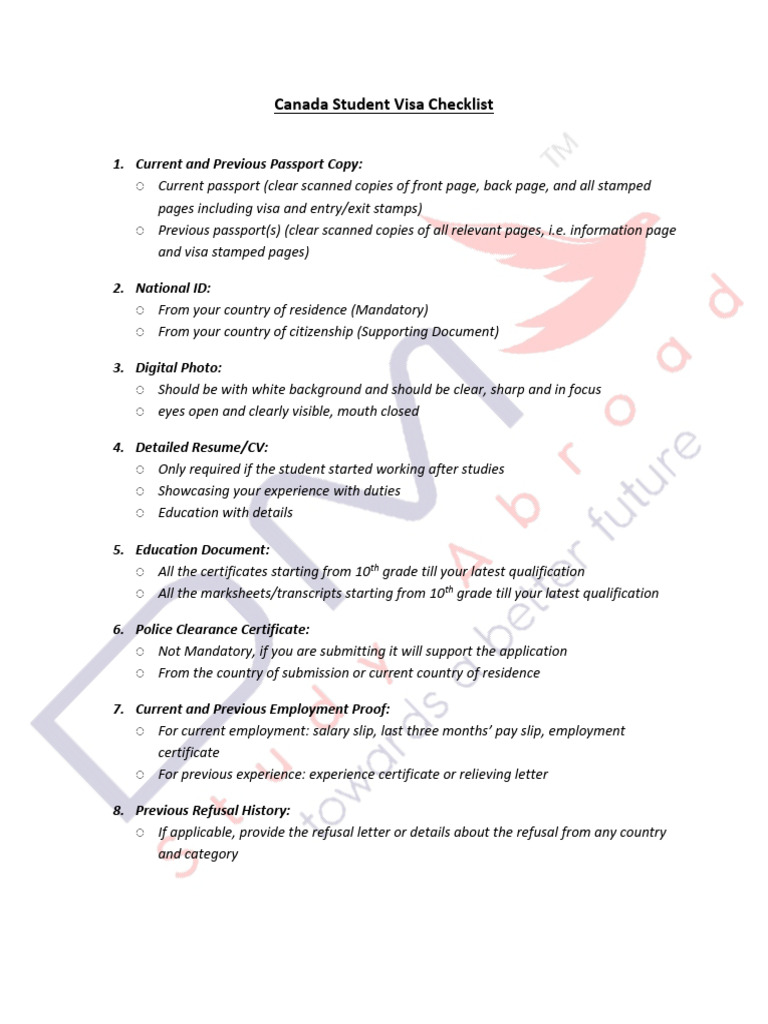 Canada Student Visa Document Checklist | PDF | Image Scanner | Travel Visa