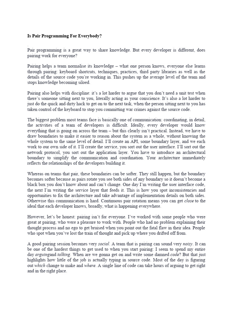 Is Pair Programming For Everybody | PDF | Extraversion And Introversion | Computer Programming