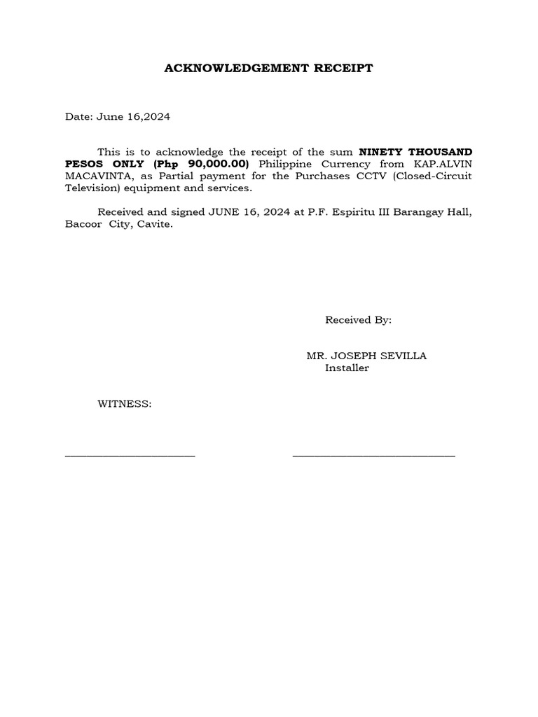 Acknowledgement Receipt Cctv | PDF