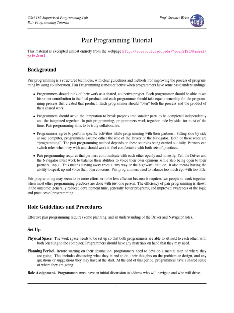 Pair Programming Tutorial | PDF | Thought | Programmer Pair Programming Tutorial | PDF | Thought | Programmer