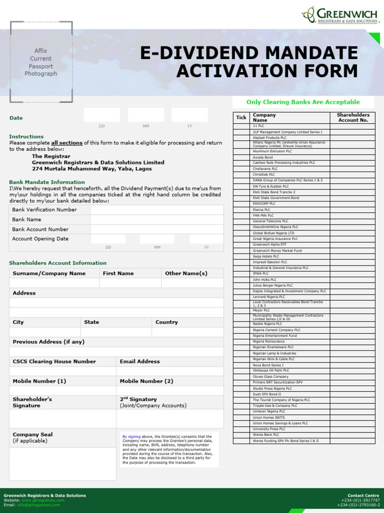 GRDS e Mandate Activation Form | PDF | Financial Services | Investing