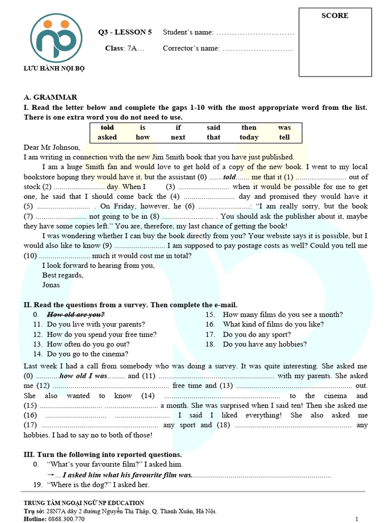 Lưu Hành N I B : Trung Tâm Ngo I NG NP Education | PDF