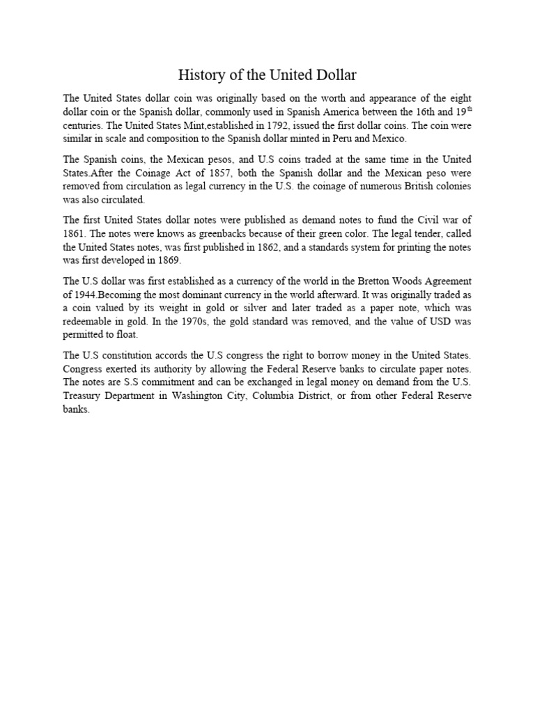 History of The United Dollar | PDF | United States Dollar | Currency