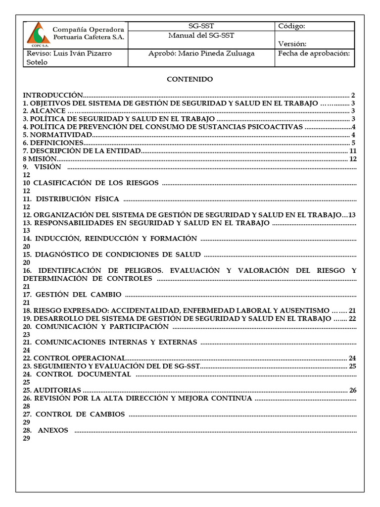Manual Del SG-SST C.O.P.C. S.A. 2019 | PDF | La seguridad informática | Seguridad