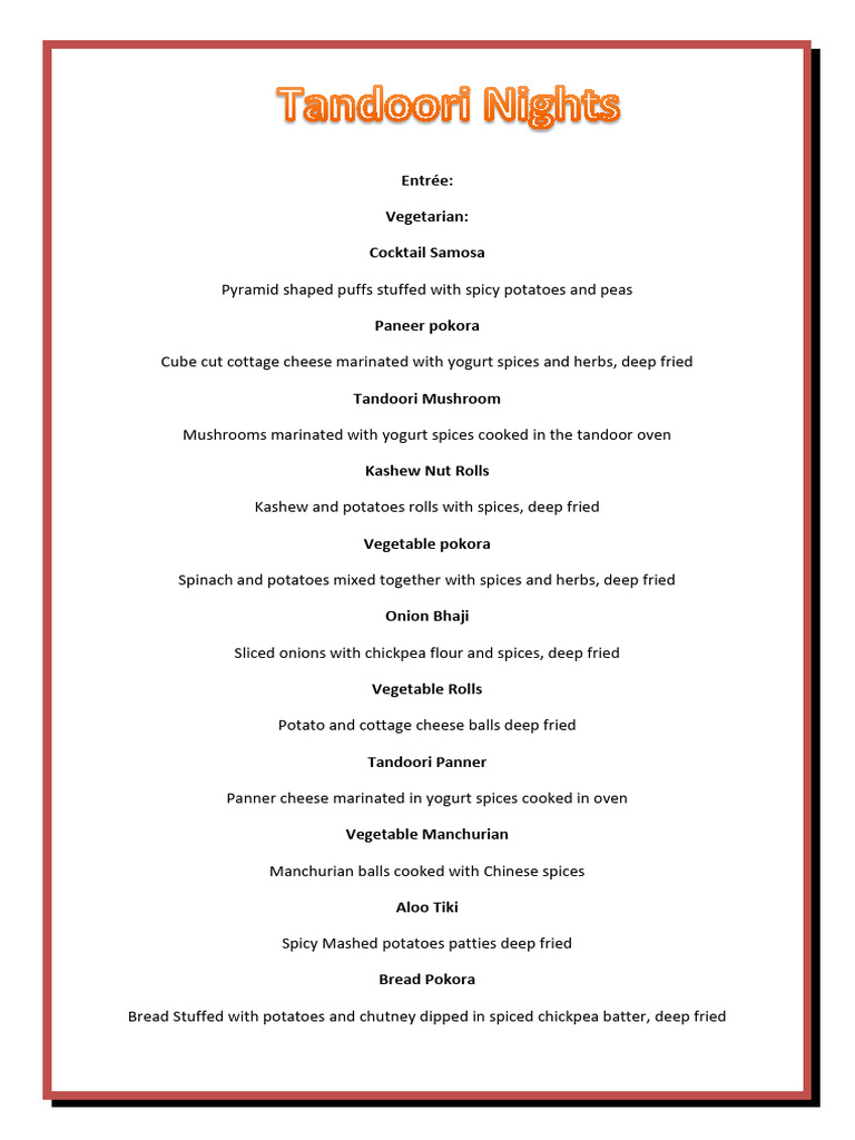 Tandoori Nights Menu-Full | PDF | Curry | Kebab