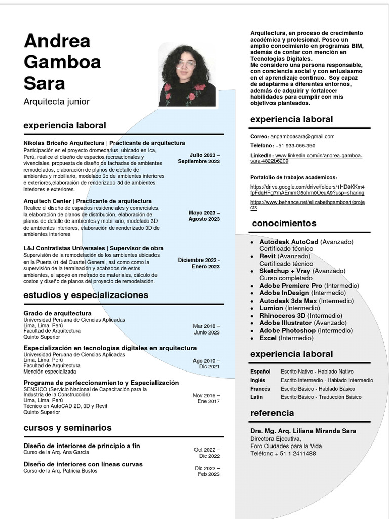 Andrea Gamboa Sara - CV - 2023 | PDF | Autodesk Revit | Cad automático