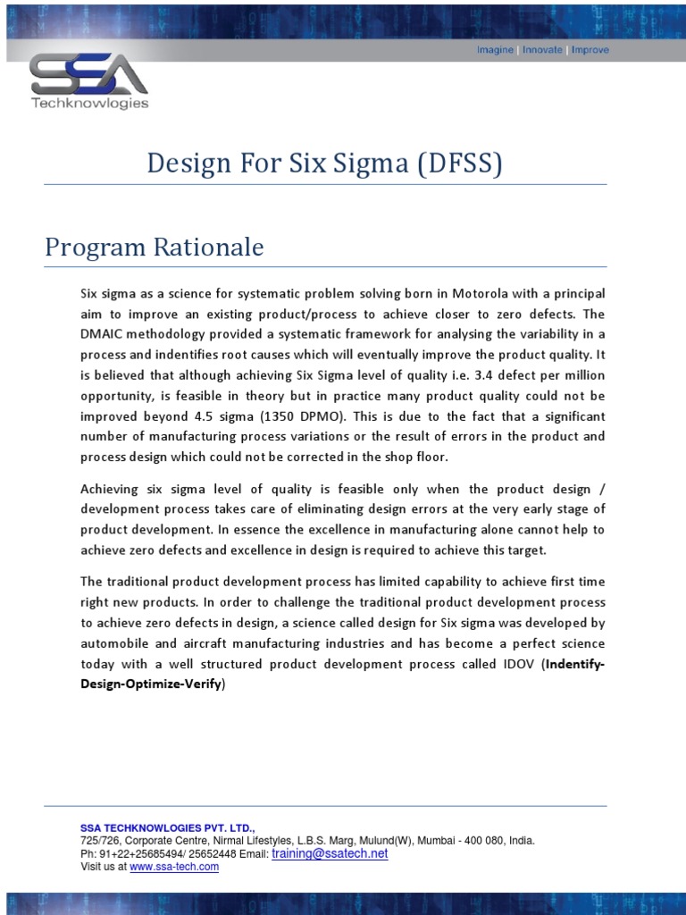 DFSS | PDF | Design For Six Sigma | Six Sigma