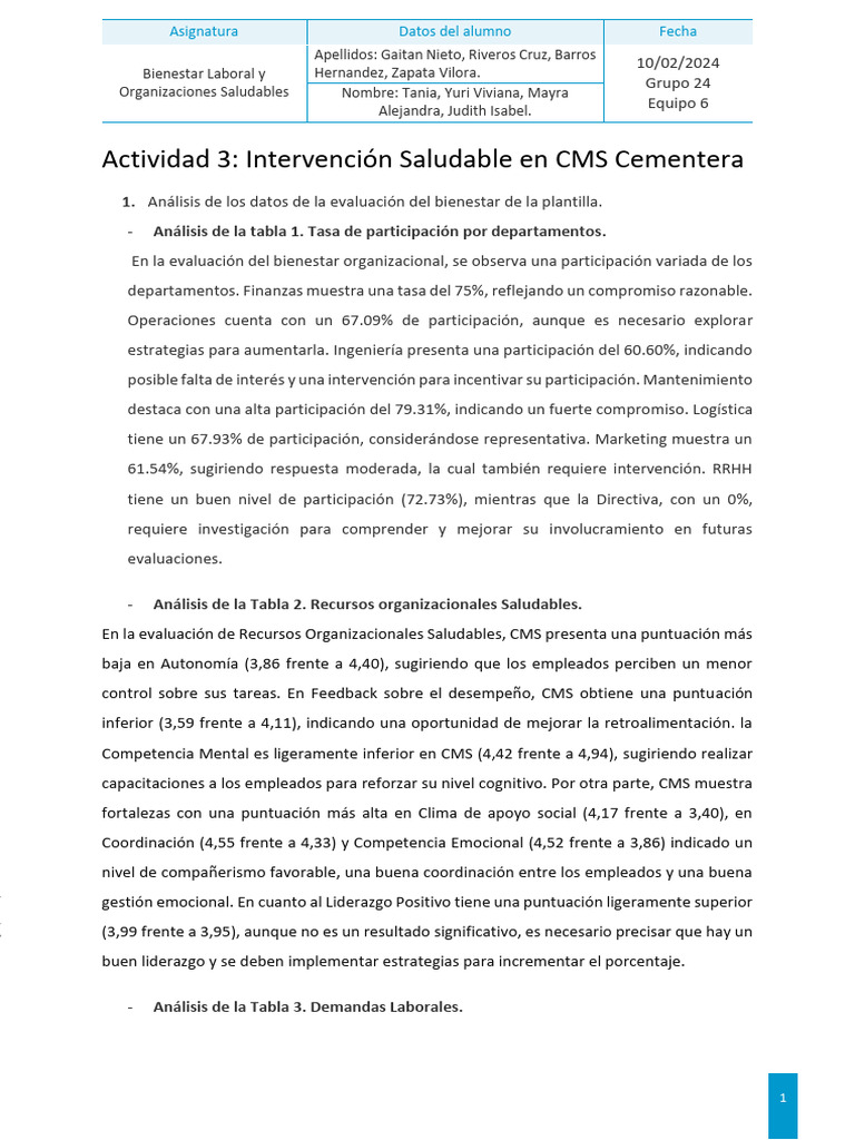 Caso 3 - Bienestar Laboral | PDF | Gestión de recursos humanos | Estrés (biología)