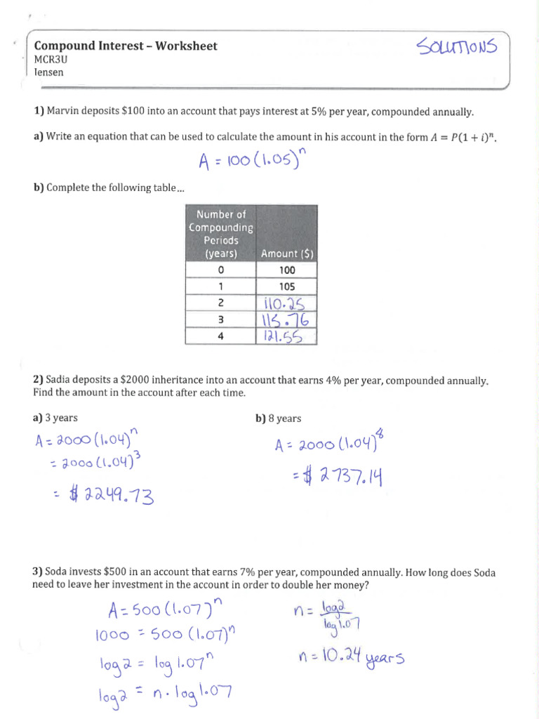 Interest Worksheet SOLUTIONS | PDF