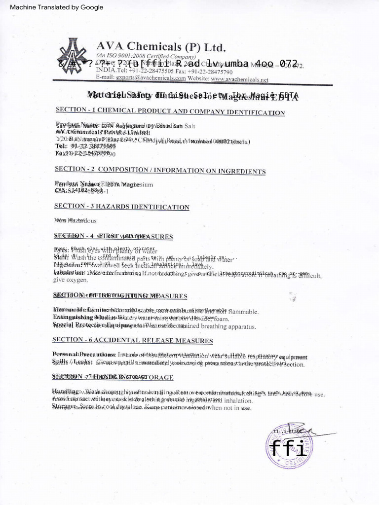 HB - MSDS - EDTA MG | PDF