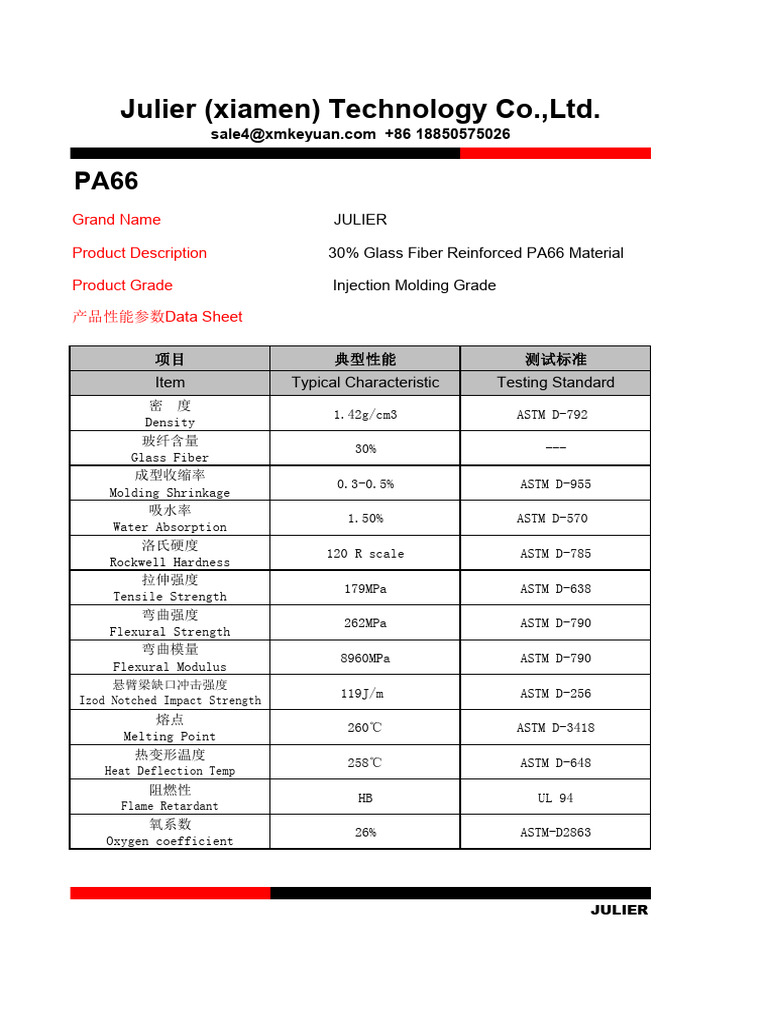 30% Glass Fiber Reinforced PA66 Data | PDF | Plastic | Fibers