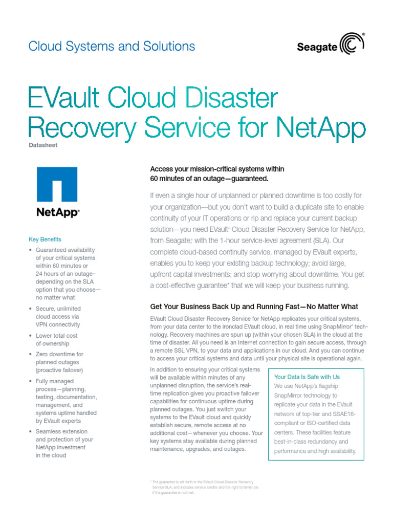 EVault Cloud Disaster Recovery Service - Netapp | PDF | Cloud Computing | Virtual Private Network