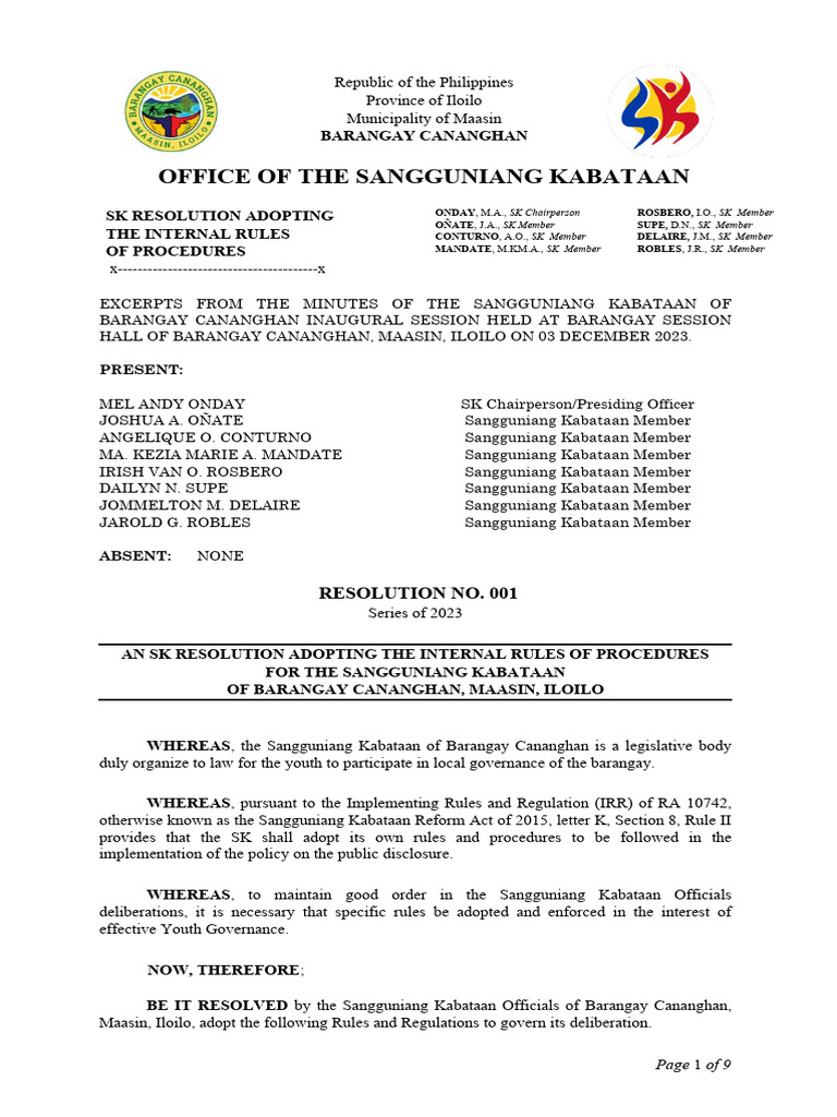 SK Internal Rules of Procedures 2023 | PDF | Meetings
