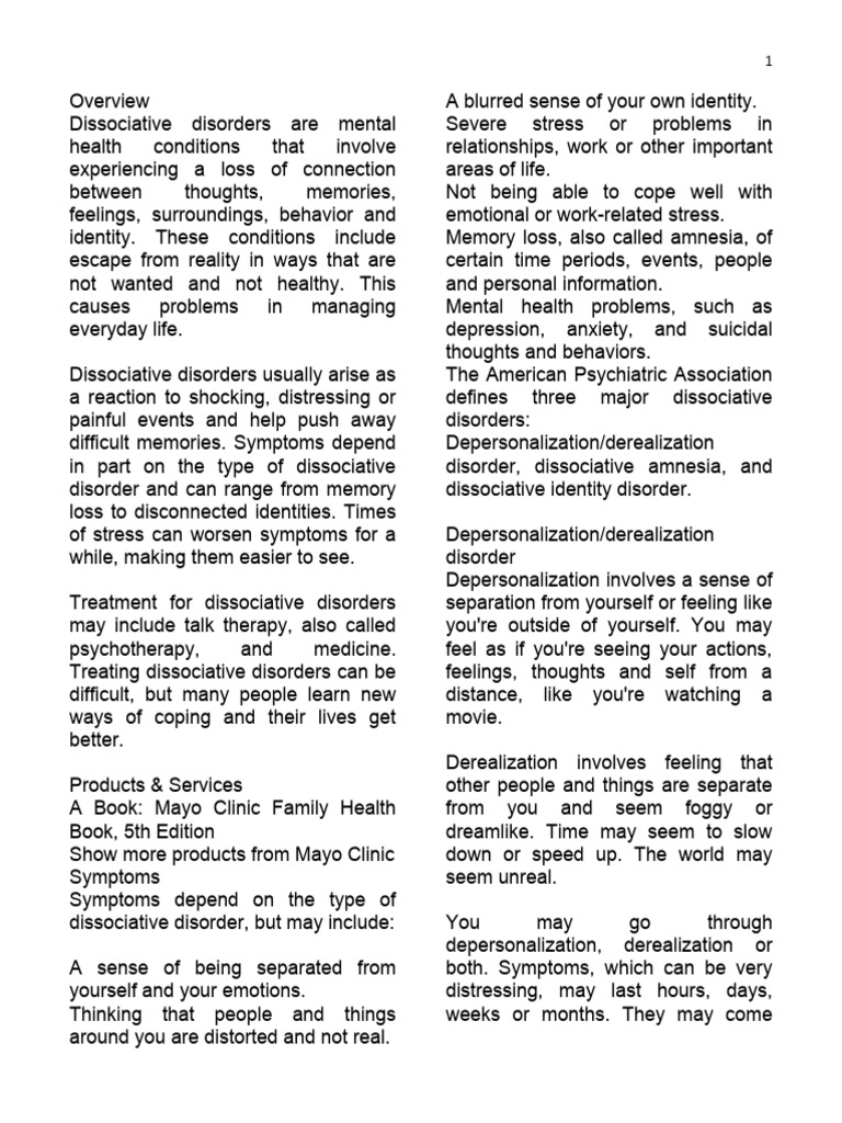 MPD DD | PDF | Dissociation (Psychology) | Mental Disorder