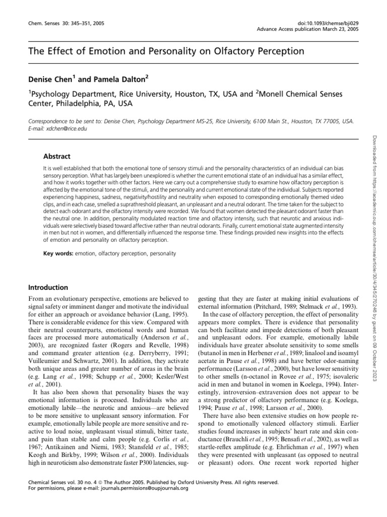 The Effect of Emotion and Personality On Olfactory Perception | PDF | Odor | Emotions