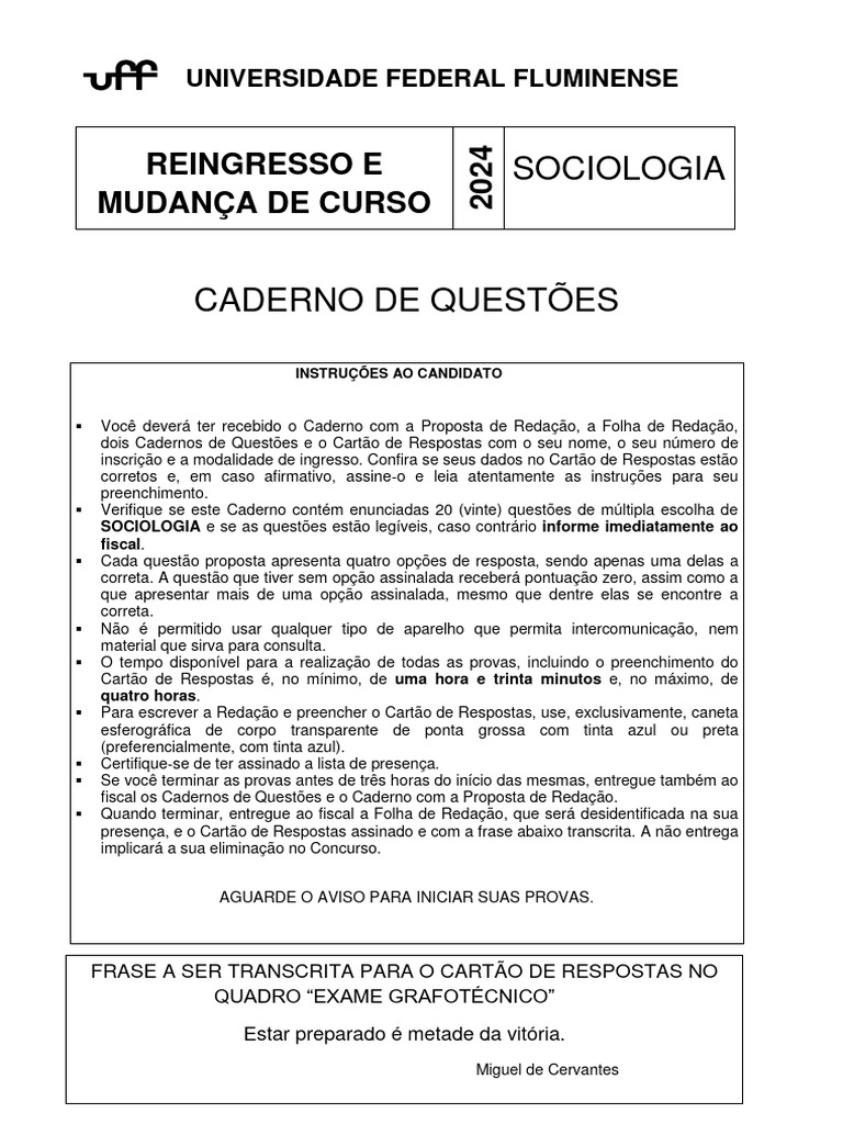 UFF Prova - Sociologia | PDF | Sociologia | Émile Durkheim