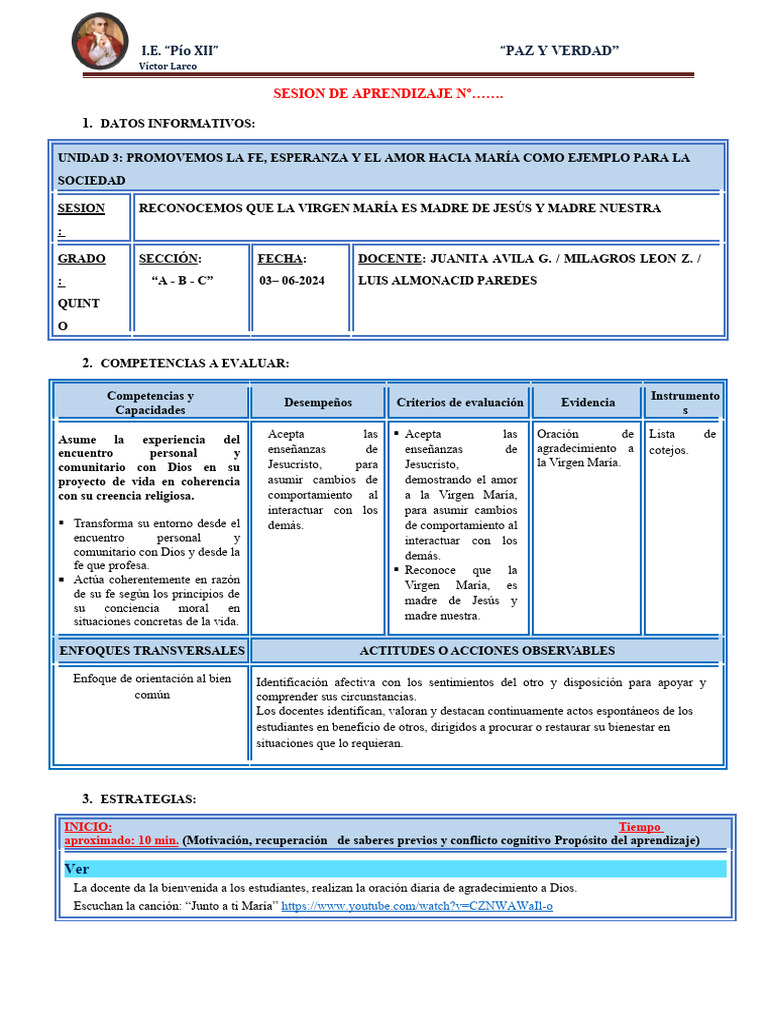 SESION RE. VIRGEN MARIA | Descargar gratis PDF | María, madre de Jesús