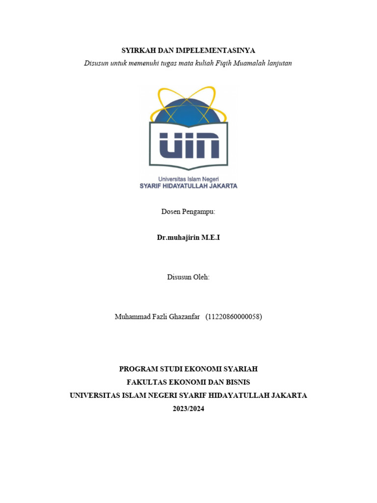 AKAD SYIRKAH DAN IMPLEMENTASINYA Muhammad - Fazli - Ghazanfar - 058 | PDF | Politik | Hukum