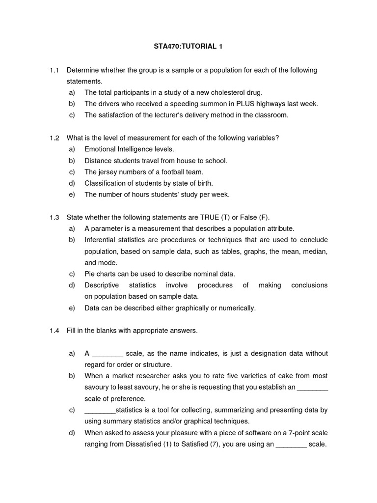 Tutorial 1 | PDF | Statistics | Level Of Measurement