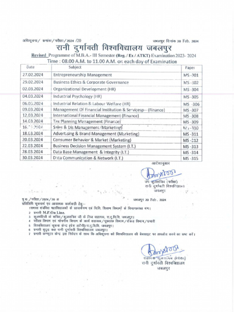 3rd Sem Extended Time Table | PDF